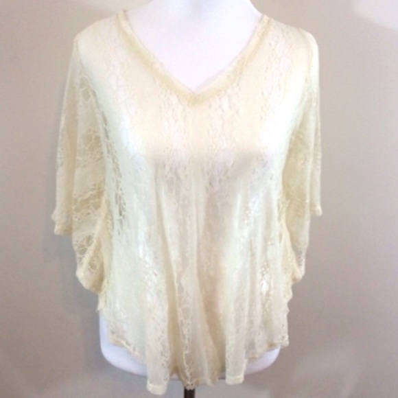Rewind | Tops | Sheer Lace Beige Blouse | Poshmark